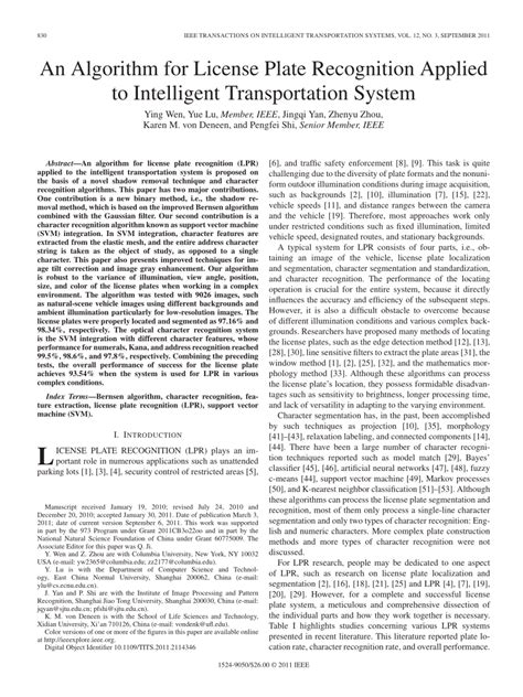 Pdf An Algorithm For License Plate Recognition Applied To Intelligent