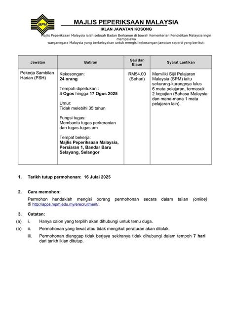 Mpm Peperiksaan 2 • Kerja Kosong Kerajaan