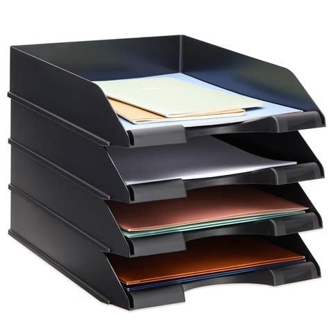 Inbox Zero Plus 4 Pack Black Stackable Paper Trays For Letter Documents Desktop File Organizers