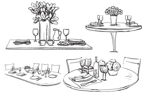 Romantic Dinner Dishes Skech Pre Designed Illustrator Graphics ~ Creative Market