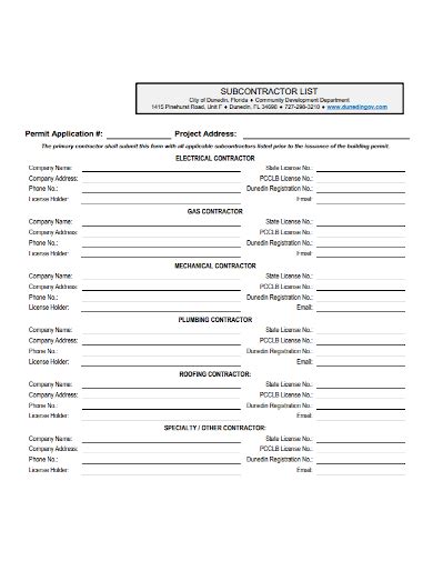 Free 10 Subcontractor Application Samples In Pdf Doc