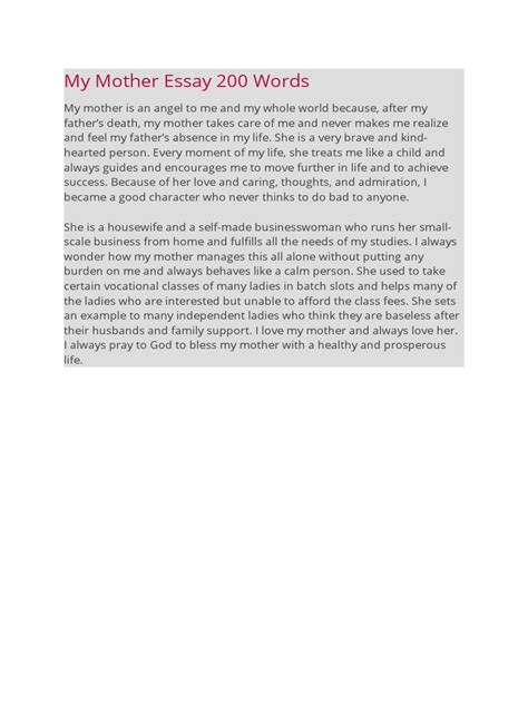 My Mother Essay 200 Words Pdf