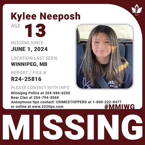 Kylee Neeposh 13 Yrs Old Last Seen On June 1 2024 In Winnipeg