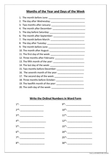 Days Of The Week And Months Of The Year Worksheets Bundle Printables
