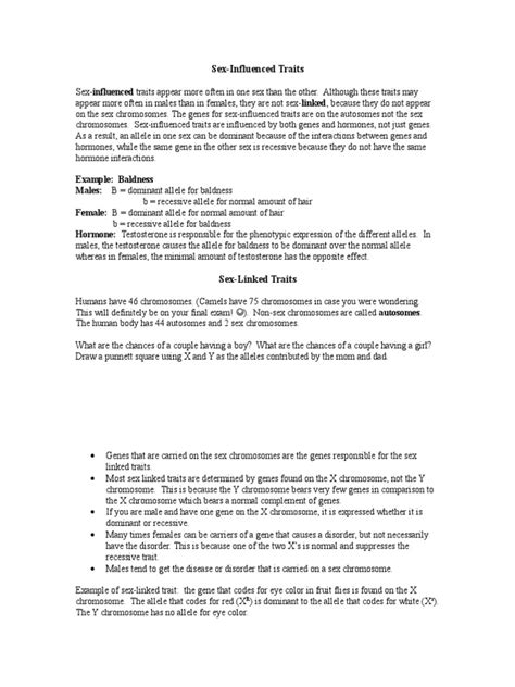 sex influenced linked notes pdf dominance genetics genotype