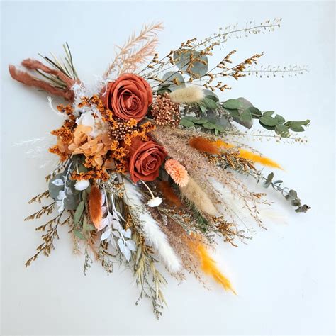 Burnt Orange Dried Flower Bouquet Rustic Wedding Flower Etsy