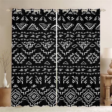 Tribal Boho Aztec Curtains Black White Bohemian Window Curtains 42wx84