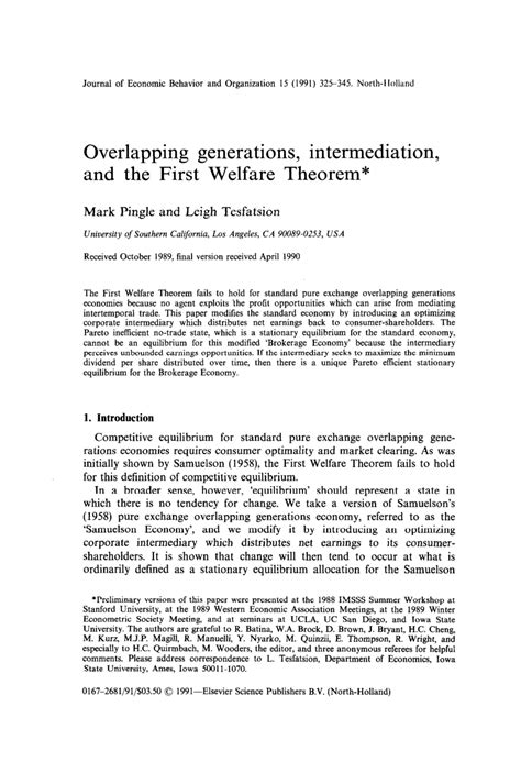 Pdf Restoring The First Welfare Theorem For Overlapping Generations Economies