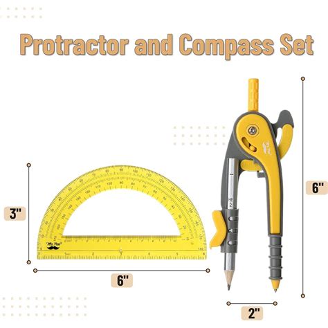 Mr Pen Compass And Protractor Set Yellow Compass Geometry Tool