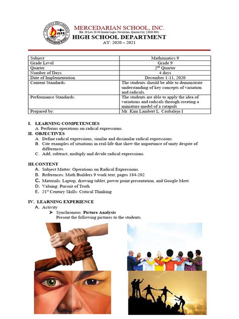 9 Operations On Radical Expressions Pdf Mathematics Science