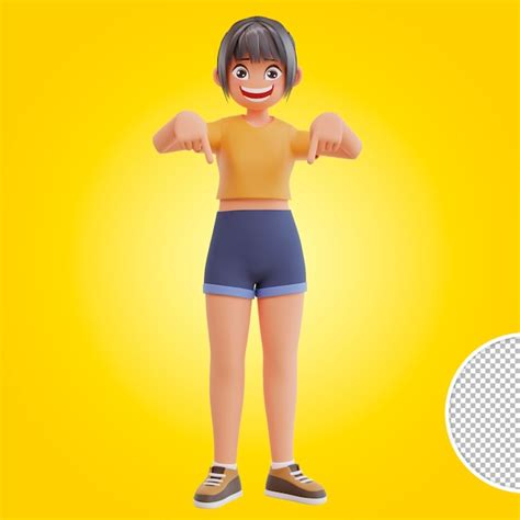 Premium Psd Sexy Girls Pointing Down 3d Illustration