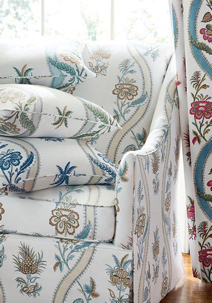 Ribbon Floral Raspberry And Teal Fabric Indienne Fabrics Thibaut
