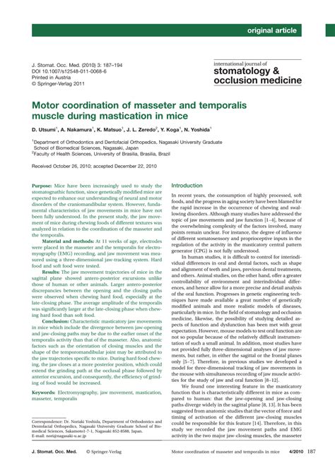 Pdf Motor Coordination Of Masseter And Temporalis Muscle During