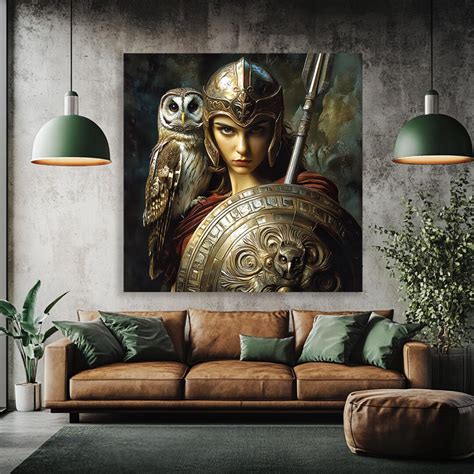 Athena Goddess Of Wisdom And War Wall Art Woman And Loyal Owl