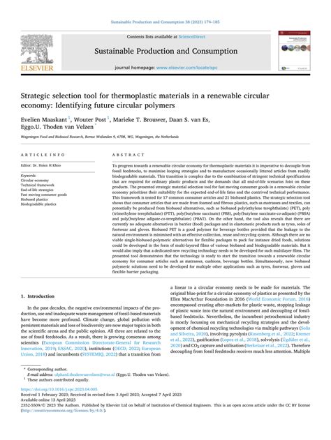 Pdf Strategic Selection Tool For Thermoplastic Materials In A