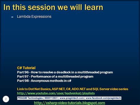 Sql Server Net And C Video Tutorial Part Lambda Expression In C