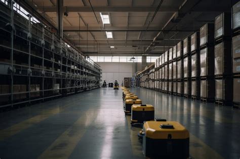 Automated Warehouse With Agvs Moving Autonomously To Transfer Boxes Ai