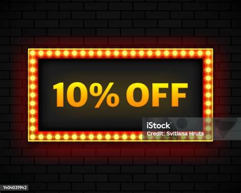 Diskon 10 Persen Jual Bola Lampu Kotak Spanduk Desain Retro Ilustrasi Vektor Ilustrasi Stok