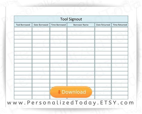 Tool Sign Out Sheet Template