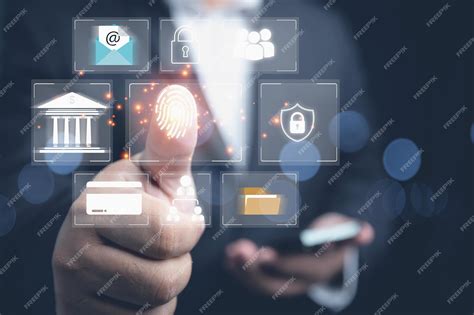 Premium Photo Businessman Scanning Finger Login To Personal Data