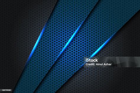 추상적인 파란색 슬래시 삼각형 메탈릭 짙은 회색 소재의 육각형 메쉬 패턴 디자인 모던한 미래지향적배경 텍스처 벡터 일러스트 0명에 대한 스톡 벡터 아트 및 기타 이미지