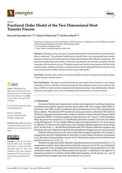 PDF Fractional Order Model Of The Two Dimensional Heat Transfer Process