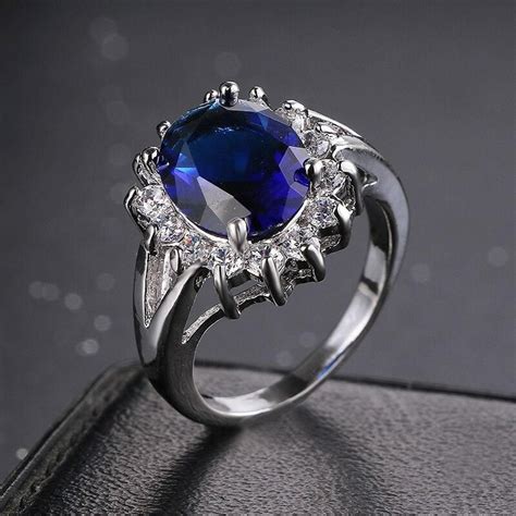 Blue Crystal Engagement Or Dress Ring High Quality Zircon Loveearrings