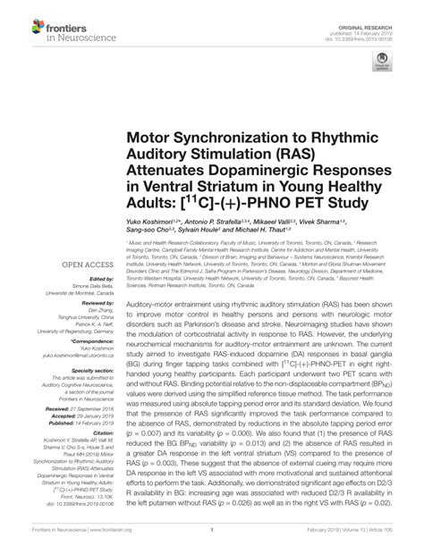 Pdf Motor Synchronization To Rhythmic Auditory Stimulation Ras