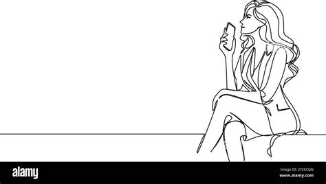 Continuous Single Line Drawing Of Business Woman Recording Voice