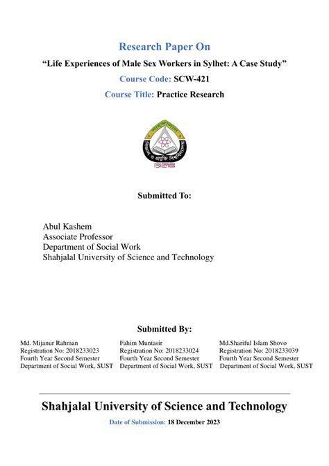 Pdf Life Experiences Of Male Sex Workers In Sylhet A Case Study