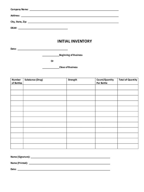 Fillable Online Dea Initial Inventory Sheet Template Revised 061919 Fax