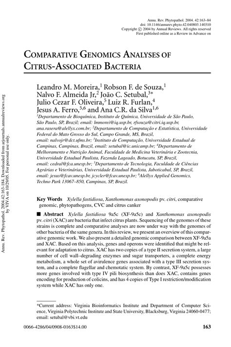 Pdf Comparative Genomics Analyses Of Citrus Associated Bacteria