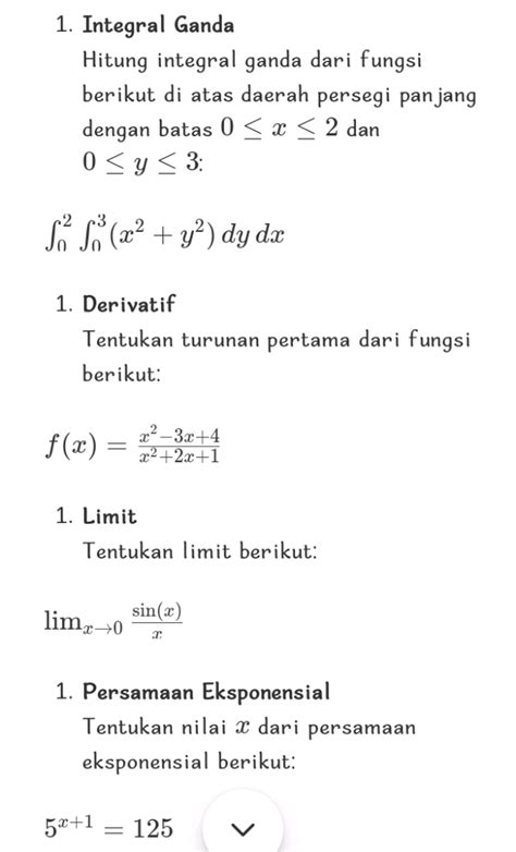 1 Integral Ganda Hitung integral ganda dari fungsi berikut di atas daerah persegi panjang dengan ...