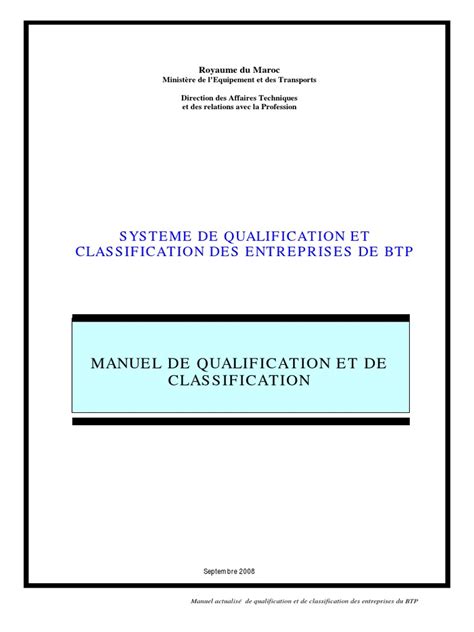 Manuel De Qualification Et De Classification Des Entreprises En Btp