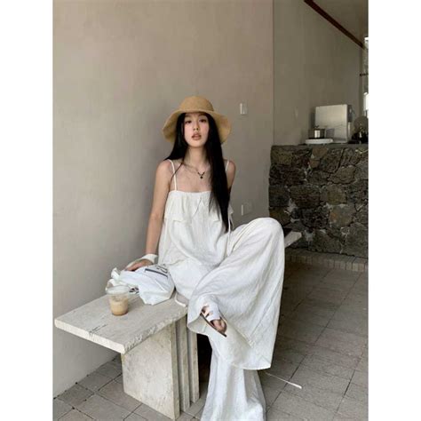 리벨라 셔링 나시 민소매 오프숄더 와이드 투피스 바지 세트