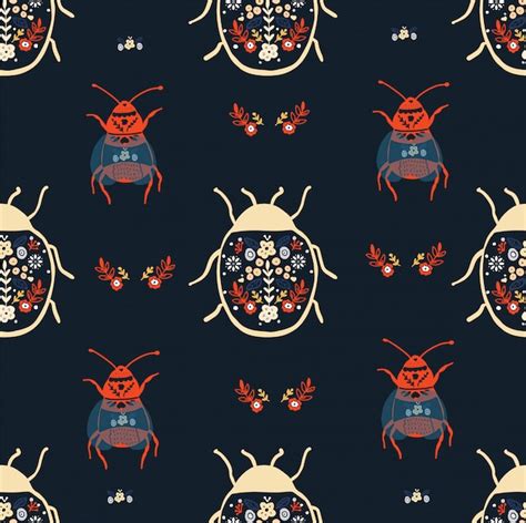 premium vector floral bugs seamless pattern