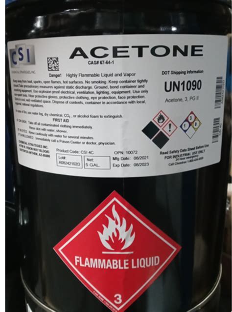 Chemical Acetone Tech Grade 5glpl