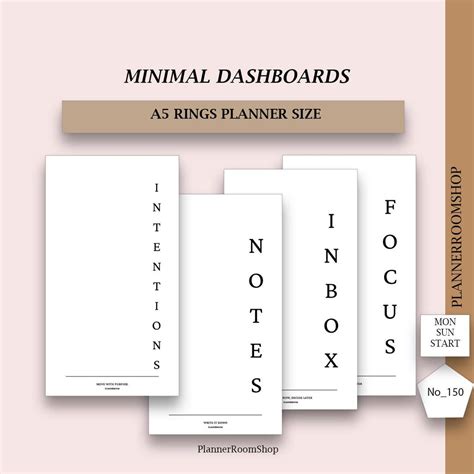 A5 Rings Printable Planner Dashboards Inbox And Notes Pages Minimal