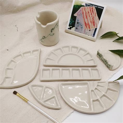 6 Sunrise Palette Hand Carved Ceramic Palette Watercolor Acrylic