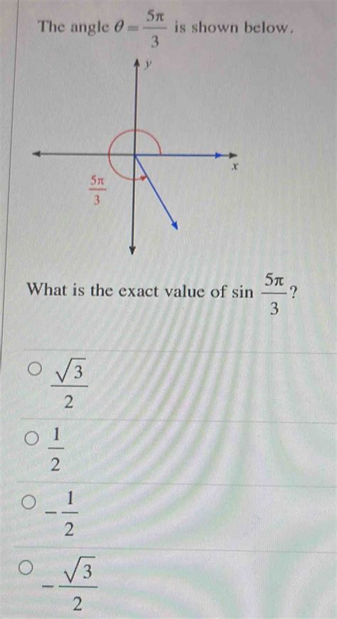 The Angle θ 5π 3 Is Shown Below What Is The Exact Value Of Sin 5π