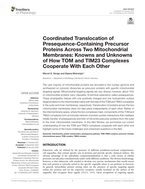 Pdf Coordinated Translocation Of Presequence Containing Precursor