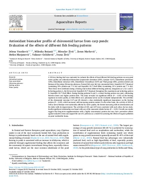 Antioxidant Biomarker Profile Of Chironomid Larvae From Carp Ponds Evaluation Of The Effects Of