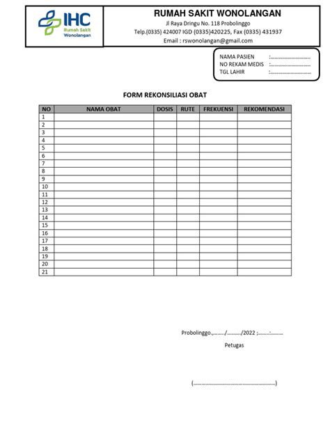 Form Rekonsiliasi Obat Igd Pdf