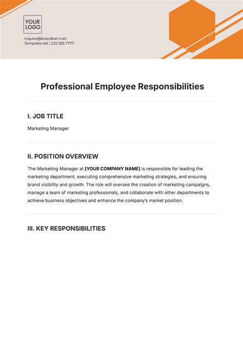 Free Professional Employee Responsibilities Template To Edit Online