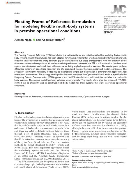 Pdf Floating Frame Of Reference Formulation For Modeling Flexible Multi Body Systems In
