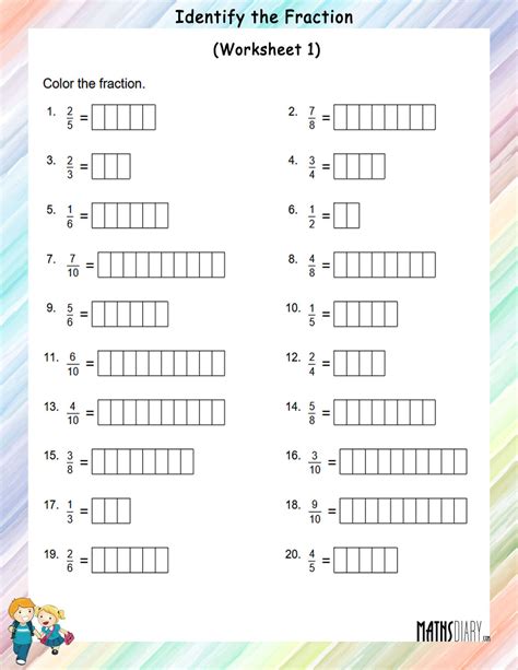 Fraction Bar Worksheets Printable