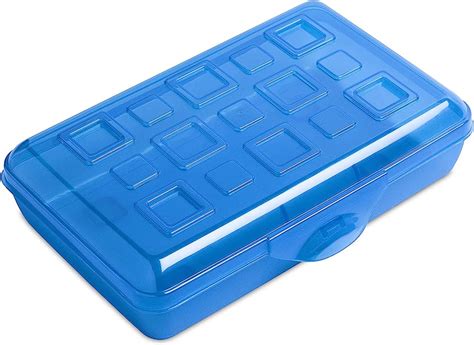 Blue Grid Lid Storage Box Durable Plastic Organizer For Small Items
