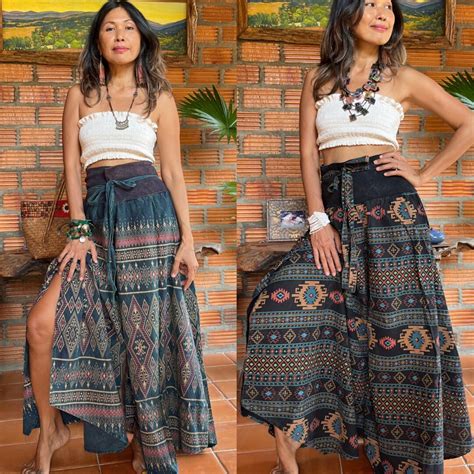Boho Hippie Cotton Pants Tired Wide Leg Cotton Pants Block Printed