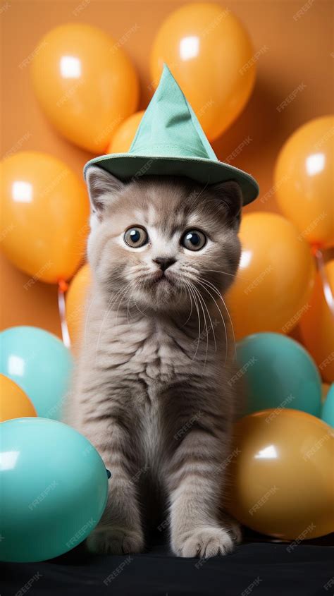 Premium Photo Big Party With British Short Hair Cat Wearing A Party