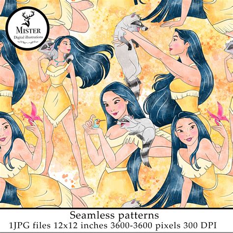 Pocahontas Seamless Pattern Pocahontas Seamless Clipart Pocahontas Watercolor Digital Paper